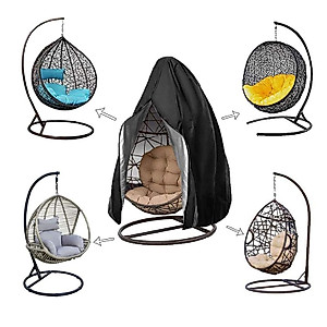 MerwDeeyt Egg Chair Cover Waterproof Outdoor Swing Chair Cover, Patio Hanging Chair Cover Windproof Single Seat Wicker Egg Chair Covers with Zipper & Drawstring (Single Seat 75" H x 45" W)