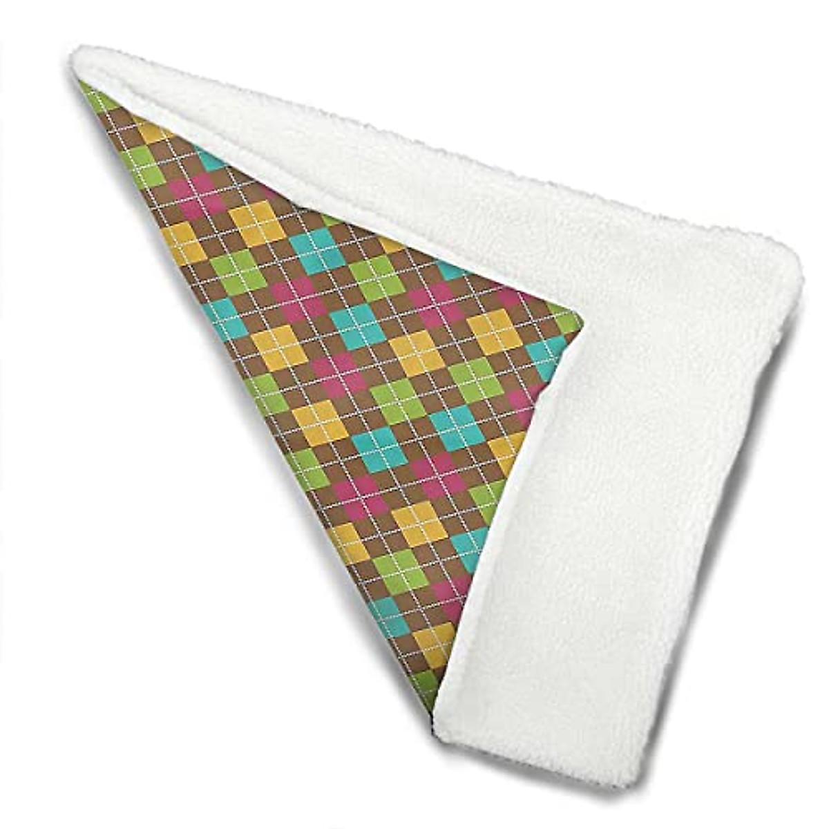 Multicolor Dog Bed Mat Squares Dotted Lines Autumn Colors Checkered Ultra Soft Warm Plush Puprug Puppy Bed Cushion Geometric 22" x 28"