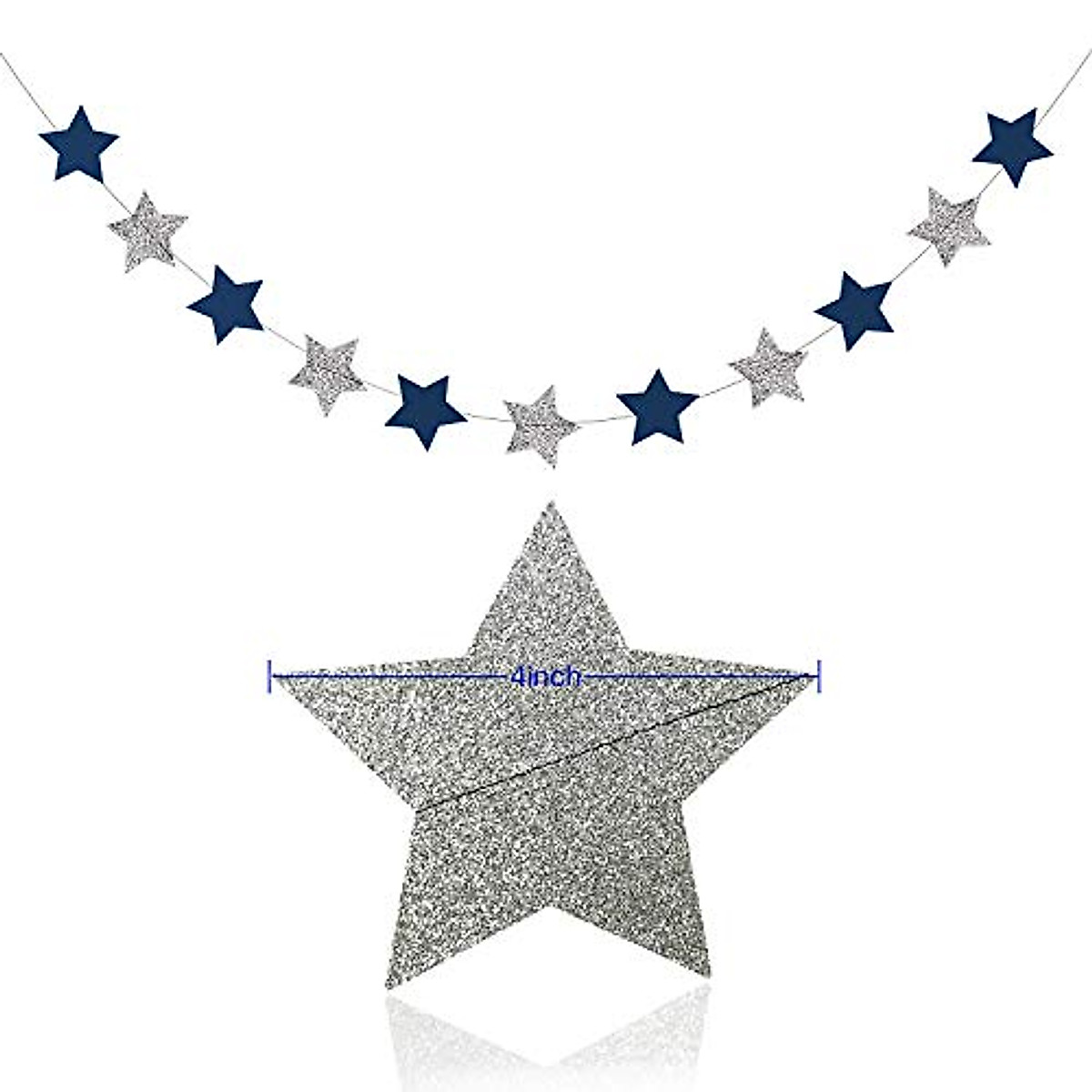 Navy Blue Glitter Silver Birthday Party Decorations Outer Space Decorations 2pcs Navy Blue Glitter Silver Paper Star Garlands Star String for Baby Shower Decorations