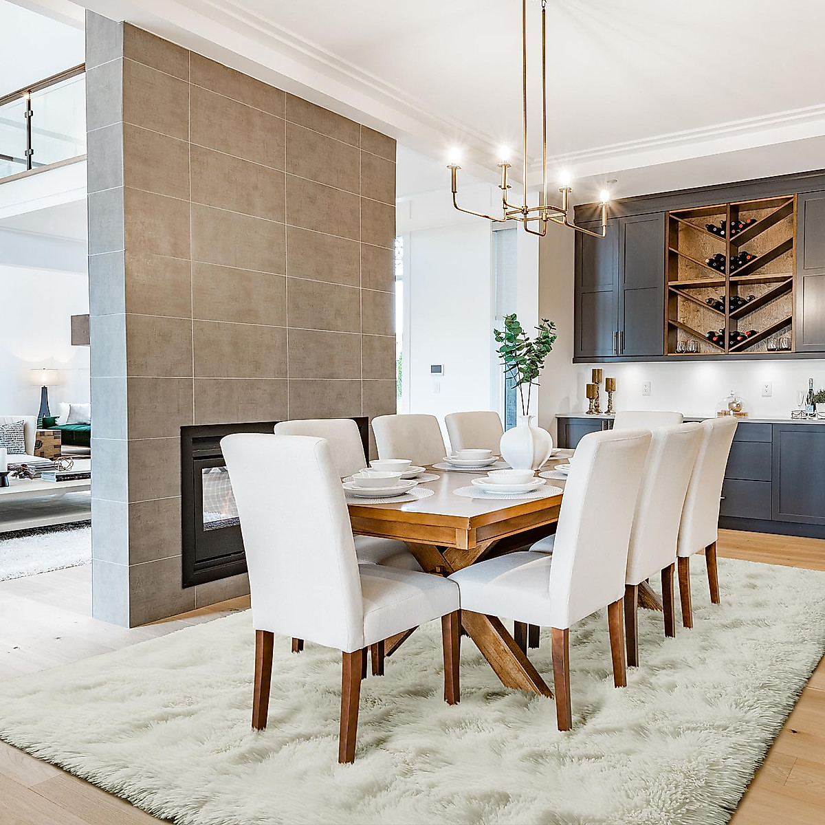 Terrug Fluffy Large Area Rugs for Living Room Bedroom, Cream 6x9 Rug Washable Shag Carpet, Super Soft Fuzzy Plush Non-Slip Cute Modern Kids Rug for Nursery College Dorm Classroom Kids Room Home Decor