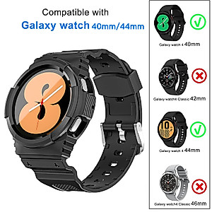VeveXiao Rugged Case Band Compatible with Samsung Galaxy Watch 4 40mm 44mm , Replacement Strap bulid-in Bumper Cover Accessories for Men Women, Galaxy Watch 4 44mm, black