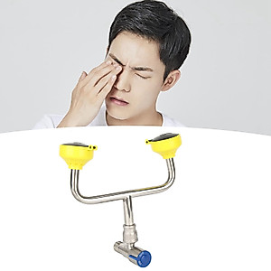 Emergency Eyewash Station Faucet Mounted Eyewash Station, Easy Installation and Reliable, Sturdy Stainless Steel Eyewash with Dust Covers, Wide Applications for Factory