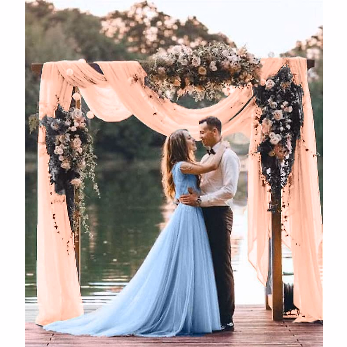 SFN SKY Blush 100% Chiffon Arch Ceremony Backdrop 30" x 6 Yards for Wedding Arch Door/Home Canopy Bed Curtains - Long Sheer Window Topper Valances/Bedroom Tablecloth (Blush)