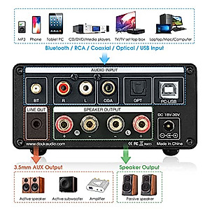 Douk Audio ST-01 200W Bluetooth Amplifier, 2 Channel Vacuum Tube Power Amp with USB DAC/Coaxial Optical Inputs/VU Meter/Treble Bass Control for Home Theater/Stereo Speakers (Upgrade Version)