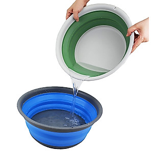 SAMMART 7.5L (1.98 Gallon) Collapsible Tub - Foldable Dish Tub - Portable Washing Basin - Space Saving Plastic Washtub (Light Grey/Dark Sea Green (Set of 2))