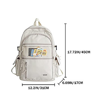 JARKJARD Kawaii Backpack Cute Aesthetic Backpack for School College Student Travel Bookbag for Girls Large Capacity Casual Daypack(White)