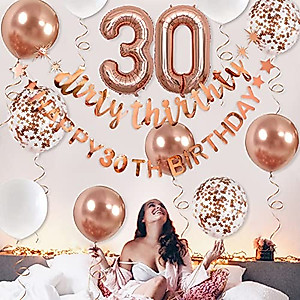 Rose Gold Dirty Thirty Happy 30th Birthday Banner Garland Foil Balloon 30 for Womens 30th Birthday Decorations Hanging Dirty Thirty 30 Year Old 30 Fabulous Birthday Party Supplies Backdrop for Her