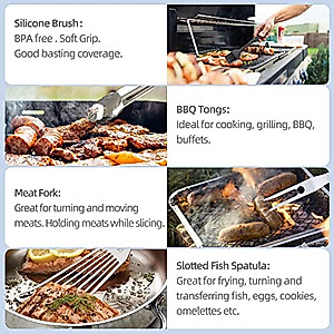 Griddle Accessories Kit, 14pc, Stainless Steel BBQ Barbecue Tools Set for Blackstone Flat Tops, Includes Spatulas, Tongs, Scraper Tools, Brush, Fork, Squeeze Bottles, Carrying Bag