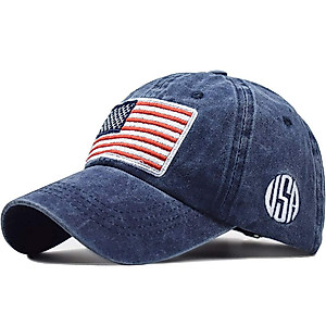 Mealah Men's American-Flag Baseball-Cap Embroidery - Washed Adjustable USA Dad Hat for Women Navy