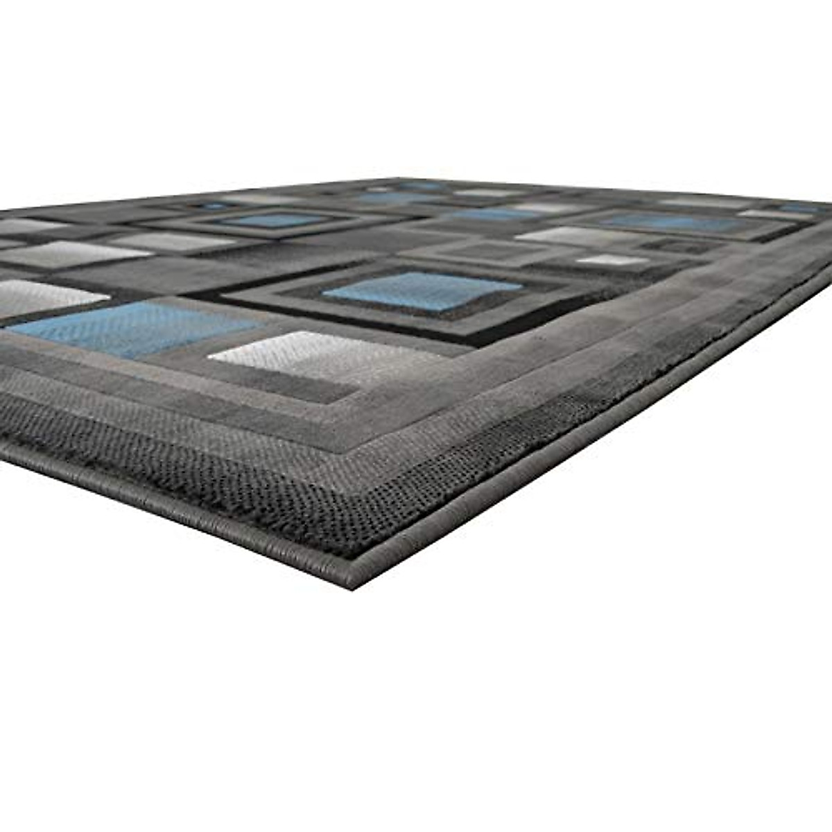 HR Abstract Blue/Silver/Gray Geometric Modern Squares Pattern 5x7 Area Rug (5'2" x 7'2")