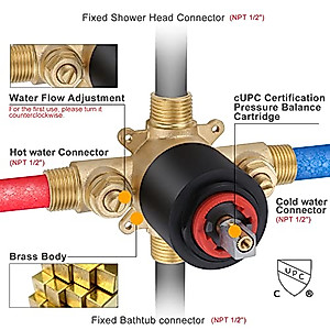 WOWOW Matte Black Shower Faucet Set with Tub Spout and 6-Inch Rain Shower Head, Brass Shower System Single Handle Tub and Shower Trim Kit (Valve Included)