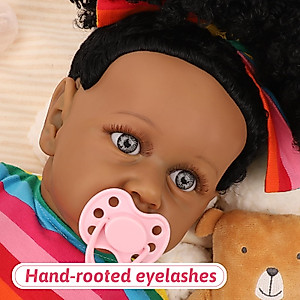 Jirachi Black Reborn Baby Dolls, Silicone Full Body Real Life Baby Girl, Lifelike Newborn Doll with Feeding Set & Gift Box for Kids Age 3+