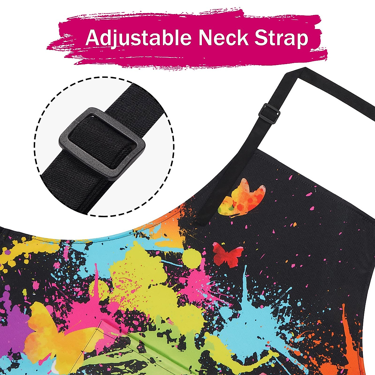 ASPMIZ Artist Painting Apron for Adults, Colorful Art Cooking Aprons, Waterproof Kitchen Bib Apron with Pockets, Adjustable Kitchen Aprons for Men Women Chef Gardening Baking, 27.6" x 31.5", Black