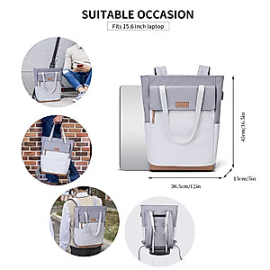 GOLF SUPAGS Convertible Tote Backpack Wide Top Open Water Resistant Backpacks with USB Charging Port College Bags Fits 15.6 Inch Notebook (Grey & White)