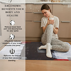 RYANZA 2 Pieces Kitchen Rugs, Abstract Anti Fatigue Non Slip Foam Cushioned Red and Grey Art Painting Comfort Indoor Floor Mat Runner Rug Set for Laundry Office Sink Bathroom (17"x48"+17"x24")