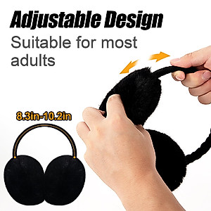 MADHOLLY 2 Pack Upgraded Adjustable Faux Fur Earmuffs- Soft Warm Ear Muffs for Winter Women Men- Ear Covers Ear Warmers for Most Adults (Black & Gray)