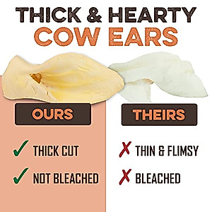 Premium Cow Ears For Dogs, Thick Cut & All-Natural Whole Ears, 100% Grass Fed Beef, No Additives Or Hormones, Safe Rawhide Alternative, Great Dog Treat Alternative To Pig Ears, Bully Sticks, Dog Bones