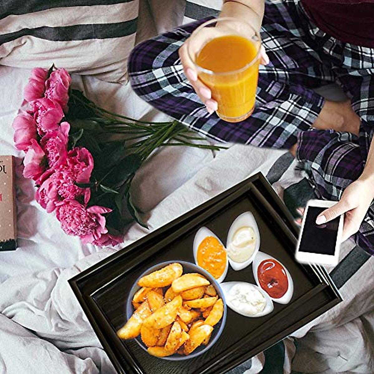 Set of 3 Wooden Serving Trays,Large Serving Trays,Serving Trays for Eating,Serving Tray with Handles,Breakfast Trays,Food Trays,Serving Tray for Ottomans