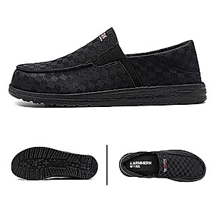 LARNMERN Slip On Steel Toe Shoes Loafers Men Lightweight Walking Sneakers Steel Toe Loafers(7.5 Men, Black)