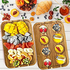 YOUEON Set of 2 Acacia Wood Serving Tray with Raised Lip, 14.2 x 9.5 Inch Rectangular Serving Tray, Appetizer Cheese Plate, Sandwich Dessert Trays, Wood Plates for Food, Coffee, Fruit, Cookie