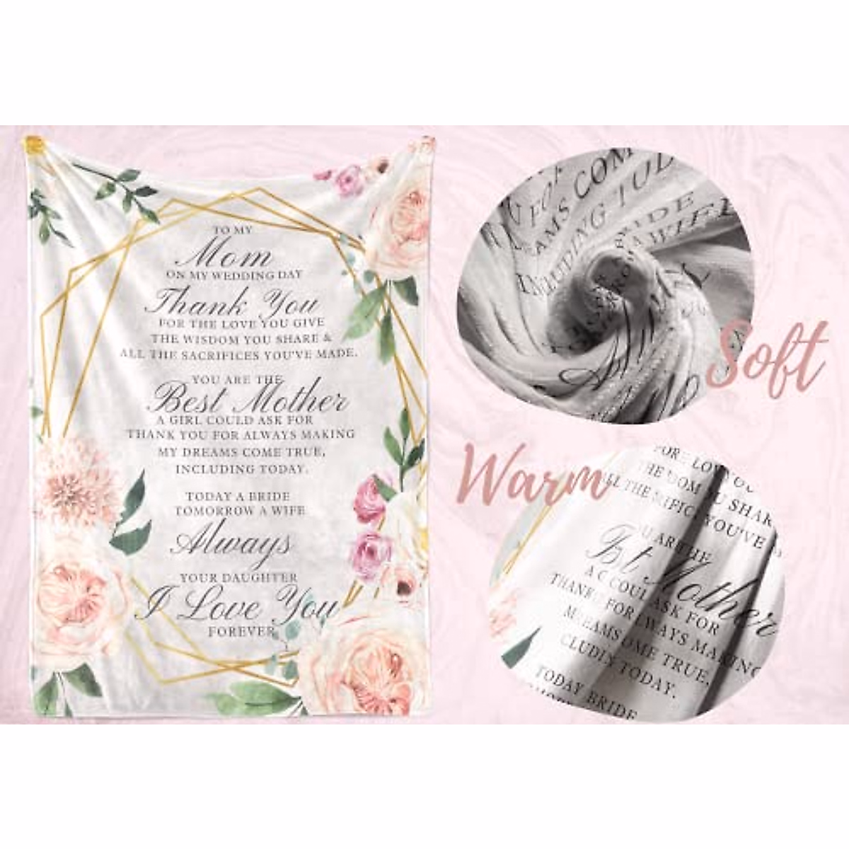 InnoBeta Mother of The Bride Gifts from Daughter, Gifts for Mother of The Bride, Thank You Gift for Mom, Mom Appreciation Blanket from Daughter on Wedding Day, Soft Throw Blanket (50"x 65", White)