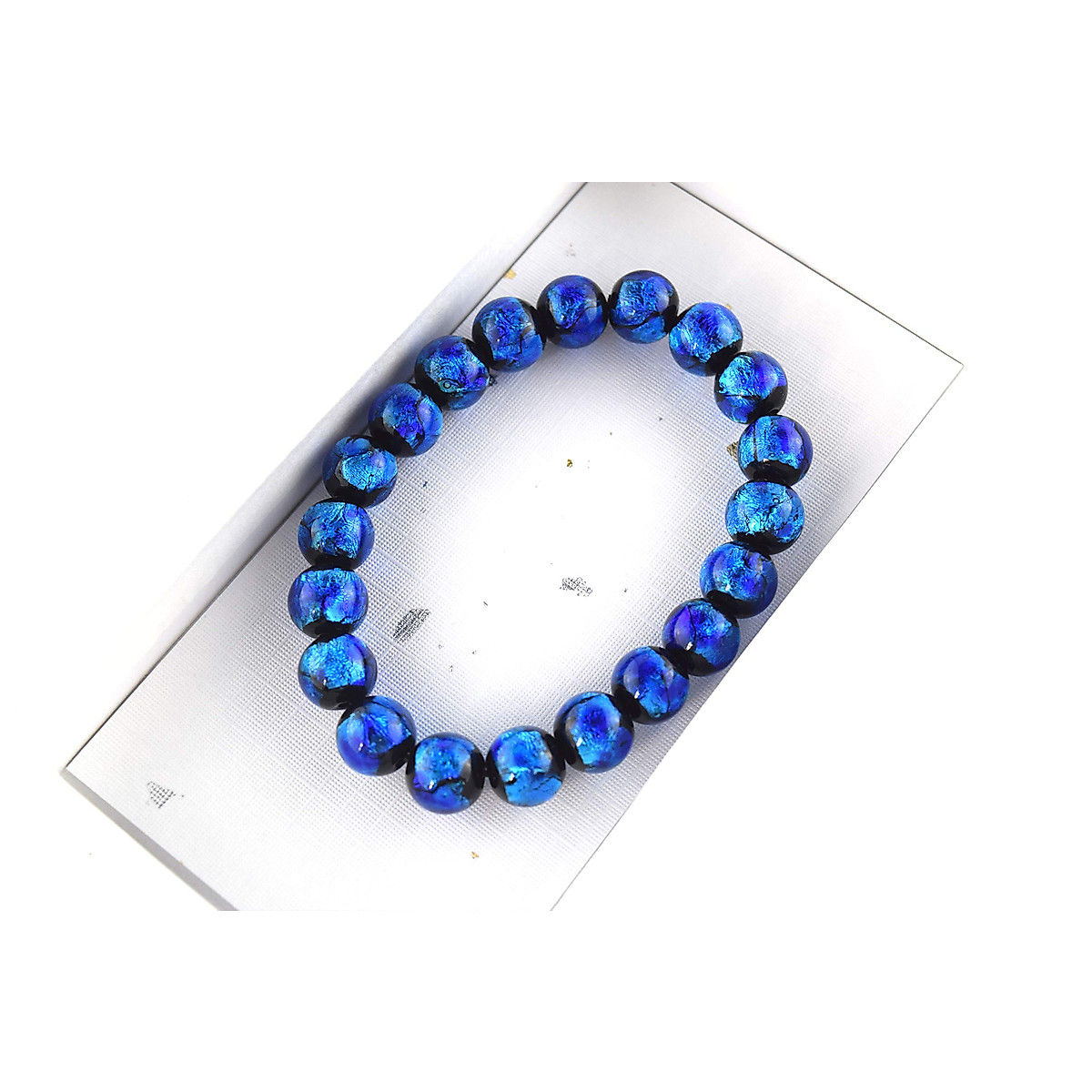 京都あさひ屋 Black Onyx & Pink Blue Ryukyu Fluorite Glass Bracelet Gemstone Elastic Stretch Bracelet Japan Juzu Buddhist Prayer beads Gifts (All blue luminescence)