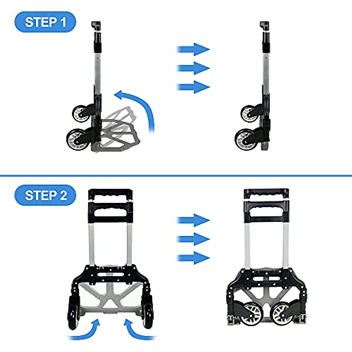 F2C Portable Folding Hand Truck Aluminium Luggage Trolley Cart and Dolly 175 lbs Capacity with Black Bungee Cord, Telescoping Handle, PVC Wheels with Double Bearings for Travel Office Auto Moving