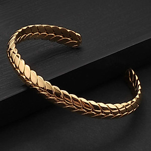 Dorriss Wide Open Cuff Bracelet, Stainless Steel Adjustable Wheat Bracelets, Weave Style Bangle Elegant Wrap Jewelry for Women, Men, Couples