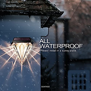 SUNFACE Solar Deck Lights Diamond Figurine Fence Post Lights Outdoor Lighting Garden Decorative - Permanent on All Night (6Pack)