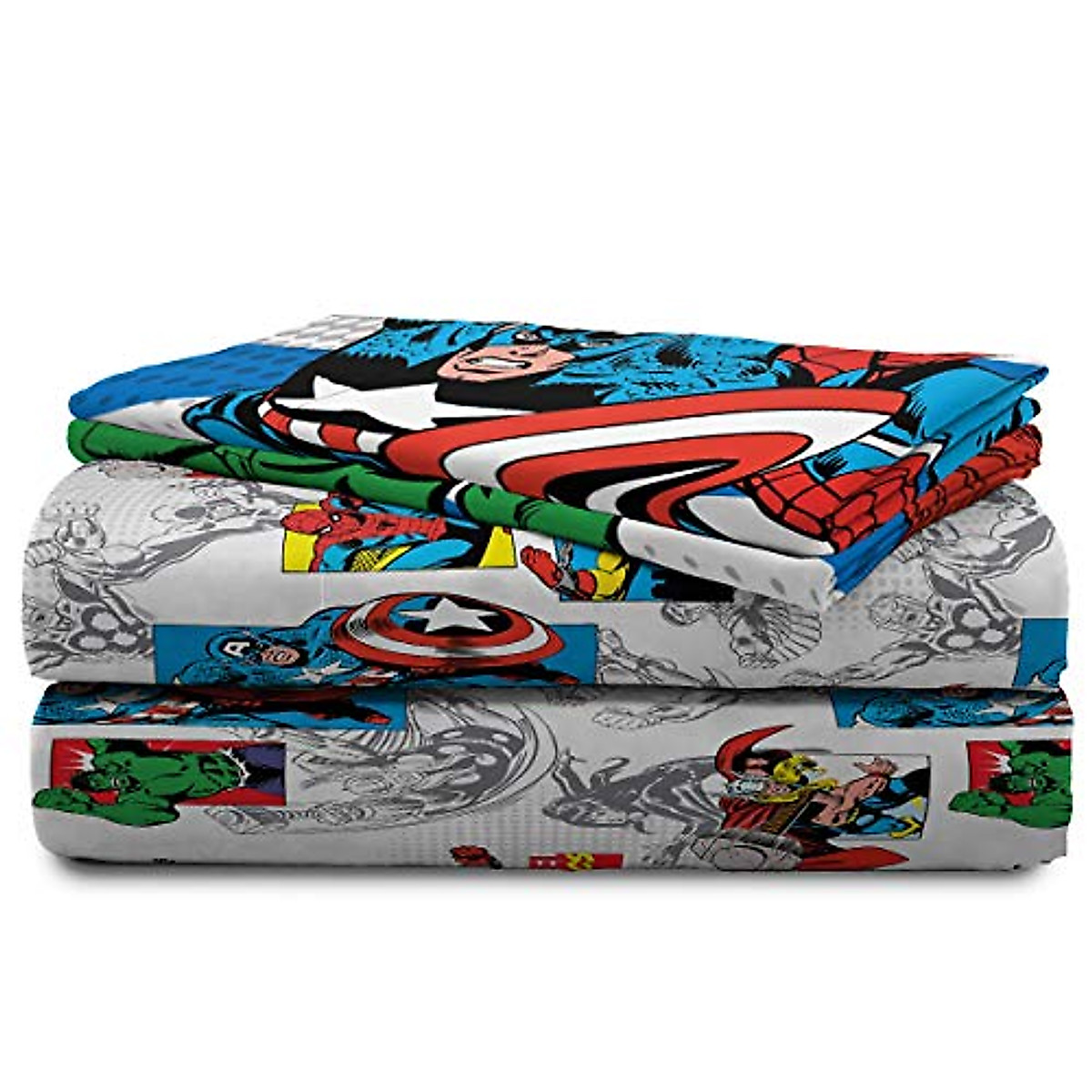 Jay Franco Marvel Avengers Comics Good Guys 3 Piece Twin Sheet Set - Features Captain America, Hulk, Iron Man, Spiderman, and Thor - Fade Resistant Polyester Microfiber Fill (Official Marvel Product)