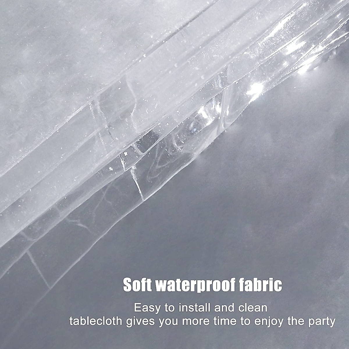 FGSAEOR Round Tablecloth, Vinyl Fitted Table Cover with Flannel Backing Elastic Edge, Waterproof Wipeable Patio Table Cloths for Round Table (56 Inch Round Tight Fit, Clear)