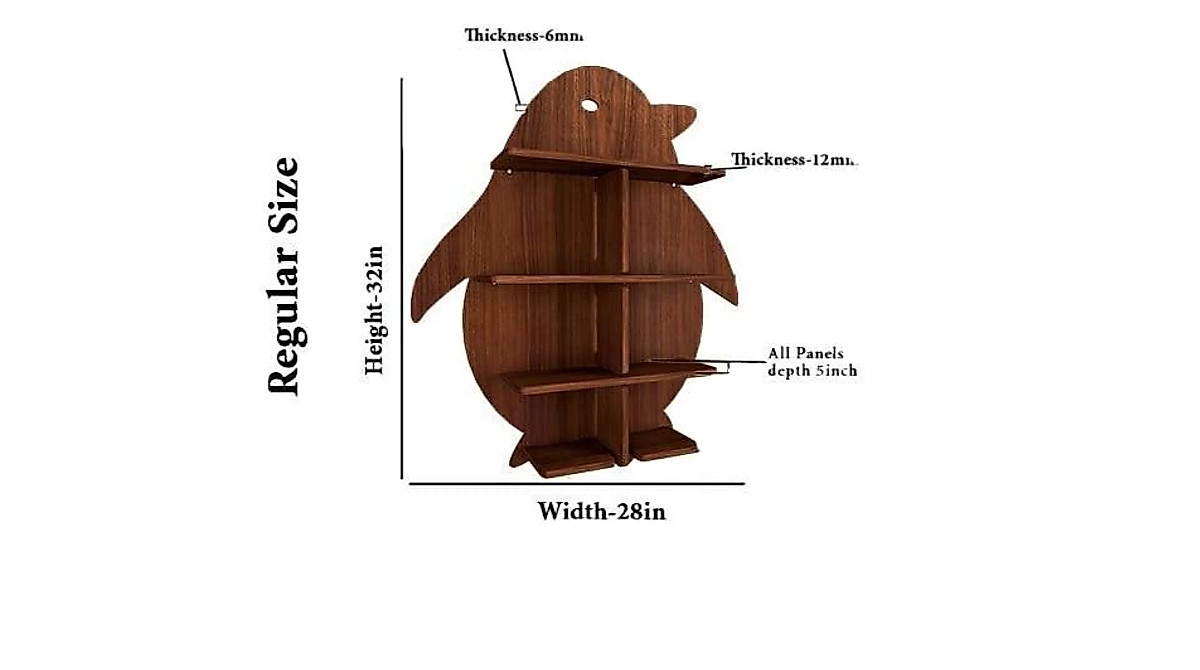 Penguin Shape Wood Wall Shelf - Handcrafted in India