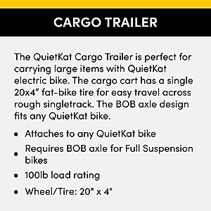 QuietKat 20QKCTSW Rear Cargo Trailer, Single Track FatTire Off Road, 14”x 24” Storage