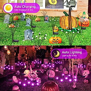 KELME Halloween Decorations Outdoor, 8 Pack 64 LED Swaying Solar Halloween Lights, Bright Firefly Garden Lights Solar Outdoor Halloween Decor Decorations for Outside Yard Pathway - Purple