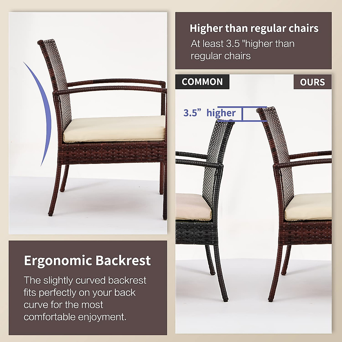 Hubhalsun Patio Wicker 4 Piece Set for Outdoors,Garden Wicker Funiture for Backyard, Indoor Rattan Chair, 4-Person Seating Group with Cushion (Orange)