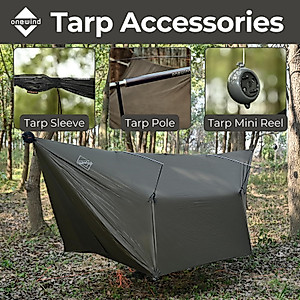 onewind 12ft Hammock Tarp, Ultralight Tarp Silnylon Hammock Rain Fly Lightweight Waterproof Camping Tent Tarp with Doors, Easy to Setup with Stuff Sack, Tent Stakes, OD Green