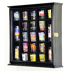 21 Shot Glass Shotglass Shooter Display Case Holder Cabinet Wall Rack 98% UV Lockable -Black