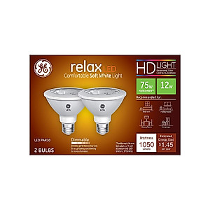 GE Relax LED Light Bulb, 75 Watt, Soft White, PAR30 Outdoor Floodlights (2 Pack)