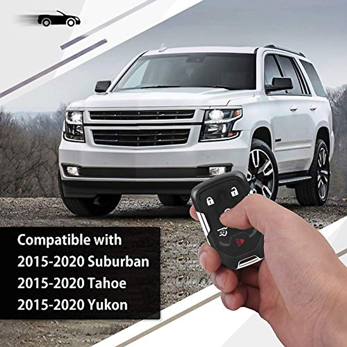 Car Key Fob Fit for GMC 2015-2020 Yukon/ Yukon XL Smart Key Compatible with Chevy 2015-2020 Suburban Chevrolet Tahoe (HYQ1AA) 6-Buttons 315 MHz Self-prgrammed Keyless Entry System