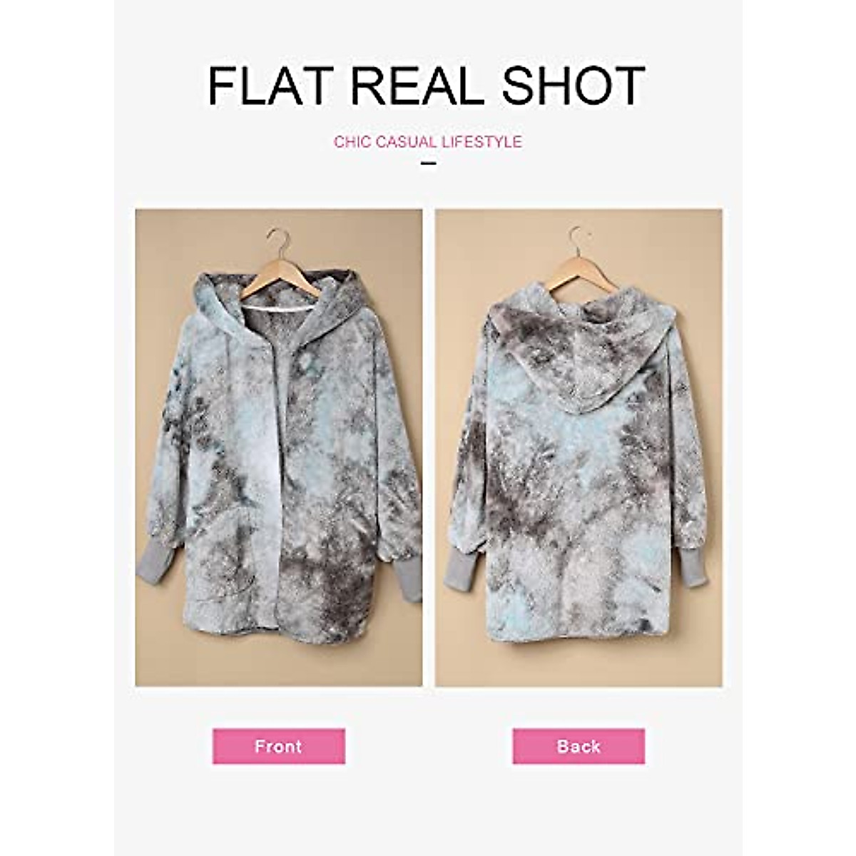 Dokotoo Womens Cozy Ladies Fashion 2023 Oversized Fuzzy Fluffy Fleece Winter Fall Soft Open Front Long Sleeve Fleece Hoodies Cardigans Sweaters Jackets Coat Outerwear Tie Dye Grey Medium