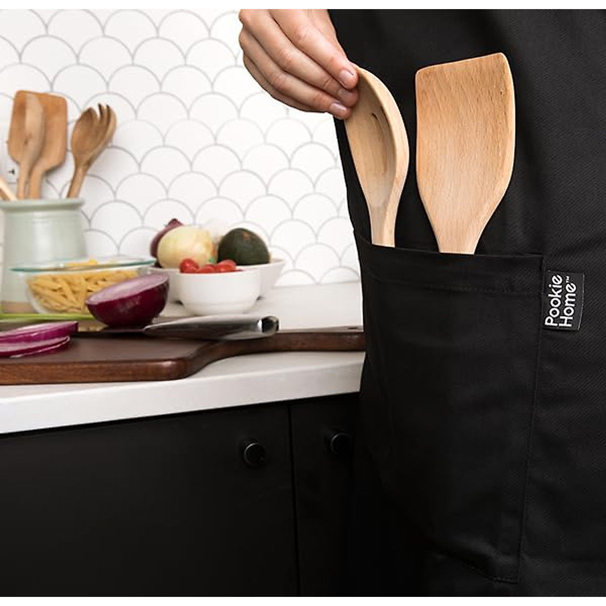 Pookie Home Premium Plain Aprons for Women with Pockets, Color Kitchen Aprons for Cooking- Water/Stain Resistant Chefs Apron