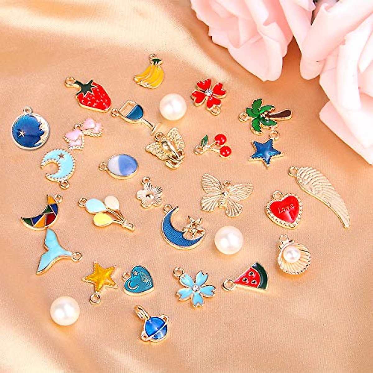 SANNIX 350Pcs Wholesale Bulk Lots Jewelry Making Charms Assorted Gold Plated Enamel Pendants for DIY Necklace Bracelet Earring Craft Supplies