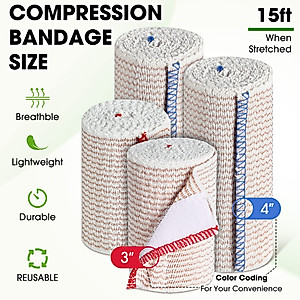 30 Pcs Elastic Bandage Wrap Compression Bandage with Self Closure Washable Reusable Elastic Bandage for Sports Sprains Injuries (3 Inch, 4 Inch in Width)