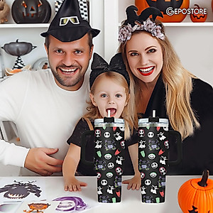 GEPOSTORE Halloween Gifts for Movie Lovers, Jack Skeleton 40 oz Stainless Steel Tumbler with Handle, Lid, and Straw, Nightmare Before Movie Cup, Halloween Mug, Horror Movie Gifts for Cartoon Lovers