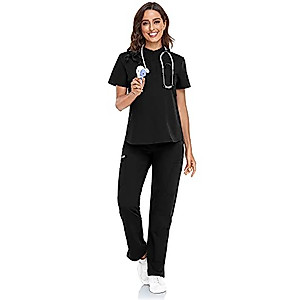 COMENII Scrubs Top for Women, 3 Pockets Mandarin Collar Medical Scrubs for Women, Shrink Resistant Anti-Wrinkle Womens Scrubs Tops（Black M）