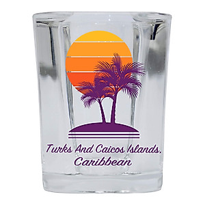 Turks And Caicos Islands Caribbean Souvenir 2 Ounce Square Shot Glass Palm Design