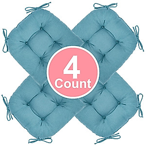 JAMPAYANG Chair Cushion, 4 Pack Chair Cushions for Dining Chairs, Chair Pads and Mat with Ties for Indoor Kitchen Seat and Desk (4 Count - 17 x 16 in, Teal)
