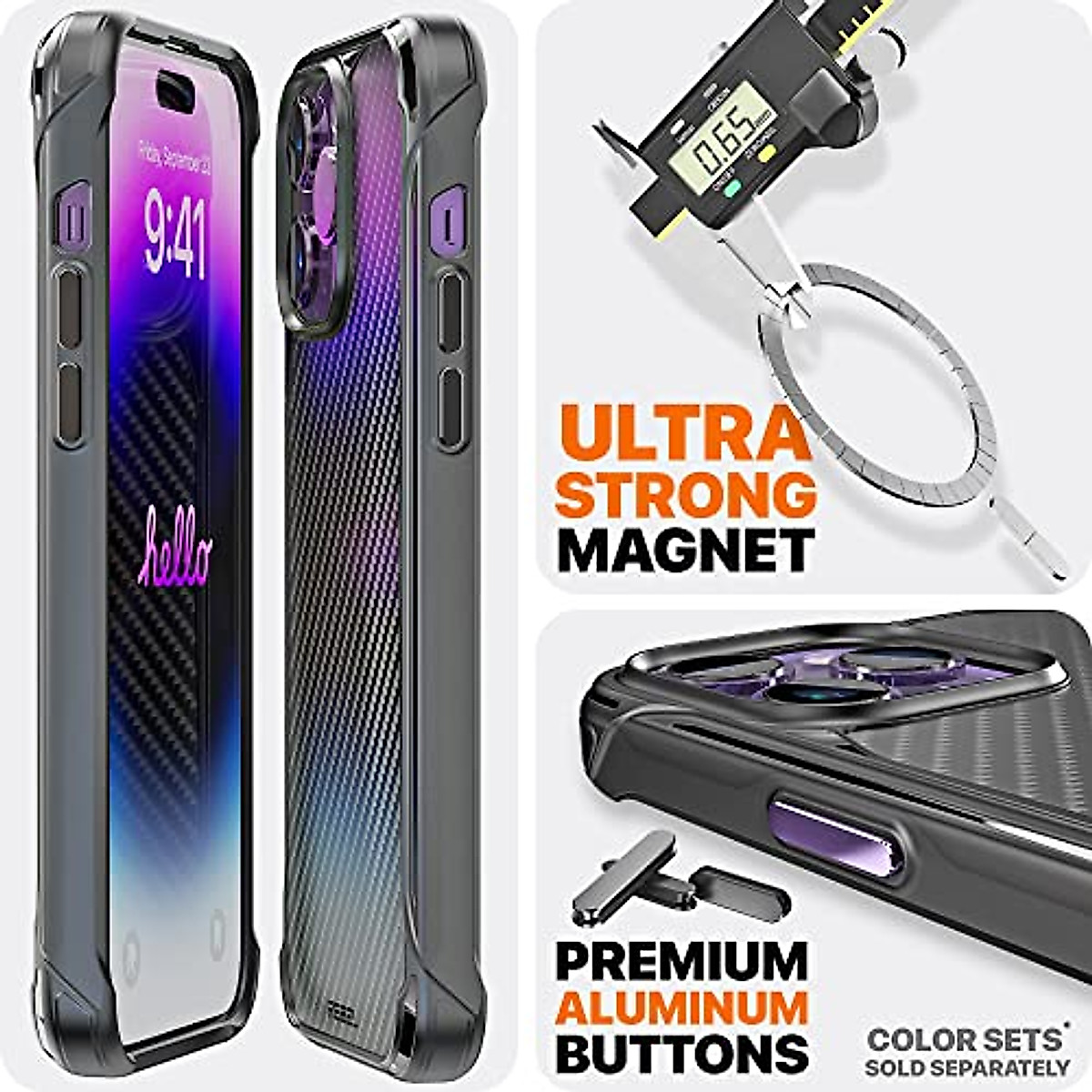 REBEL Phone iPhone 14 Pro Max Case Series GEN-4 Aramid Fiber, Strong MagSafe Compatible, Protective Shockproof Corners, Metal Buttons, Upgraded Slim Case for iPhone 14 Pro Max 6.7 2022 (Black)