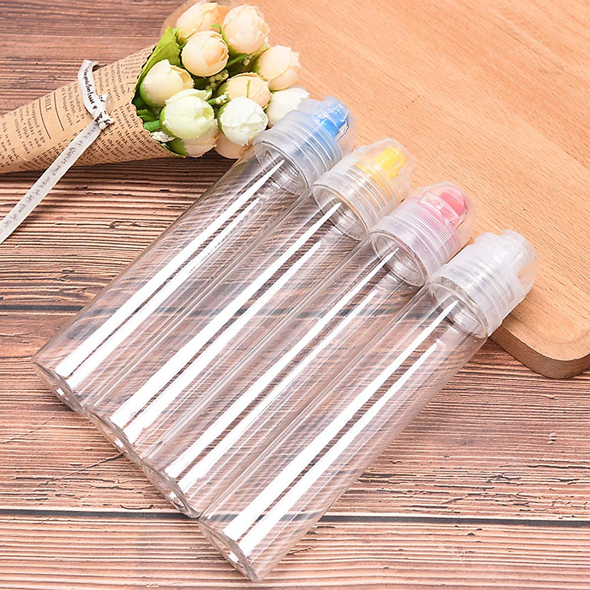AKOAK 4 Pcs Reusable Plastic Squeeze Bottle Dispenser, Salad Dressing, Ketchup, Honey Storage Bottle, Perfect for Kitchen Accessories