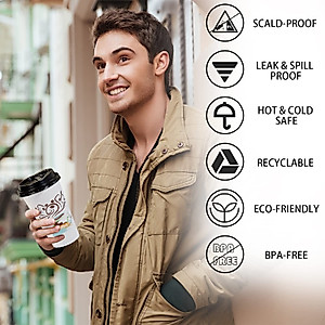 Lamosi 60 Pack - 16 oz Disposable Coffee Cups with Lids, To Go Coffee Cups with Lids, Hot/Cold Paper Cups for Tea, Chocolate, 16 Ounce